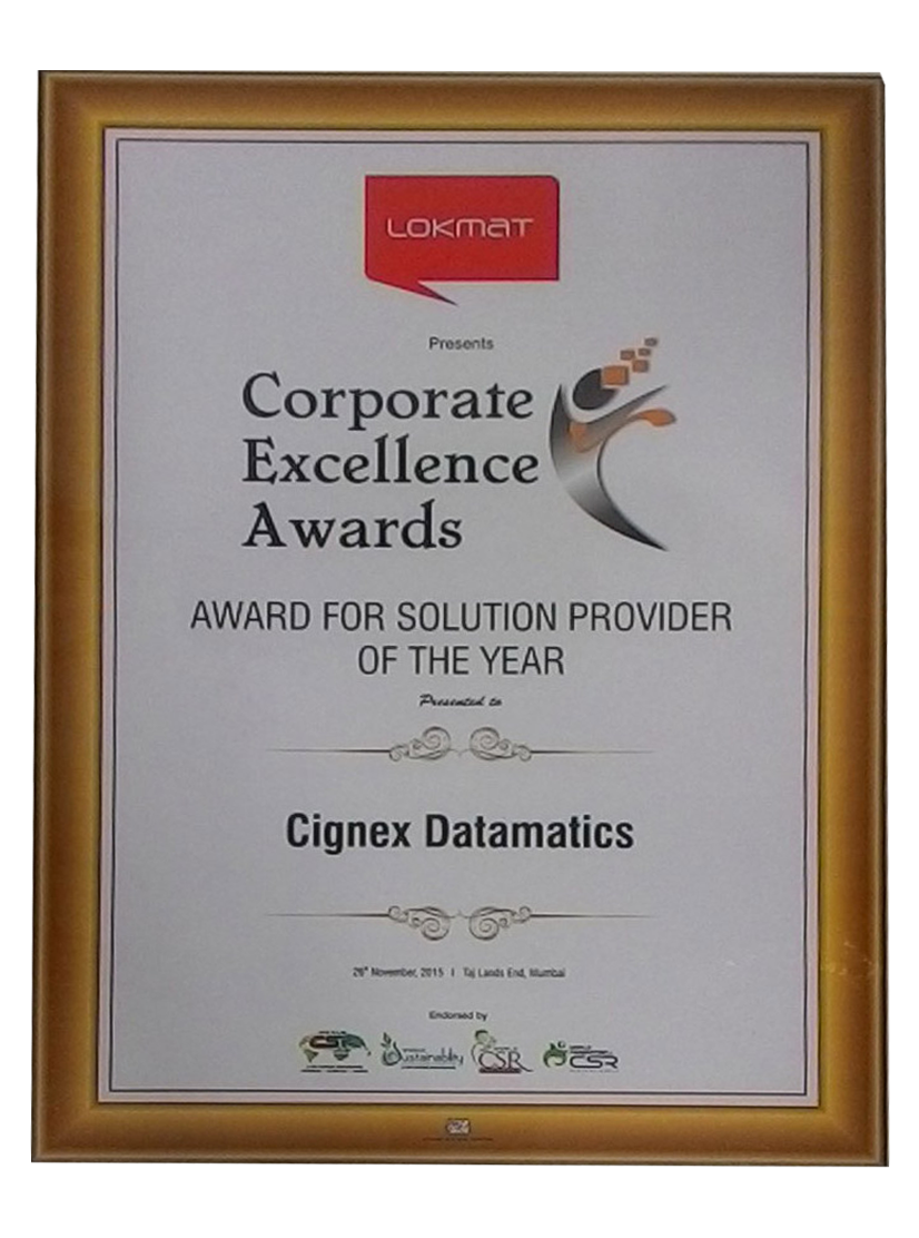 Solution Provider of the Year - 2015 | CIGNEX Datamatics